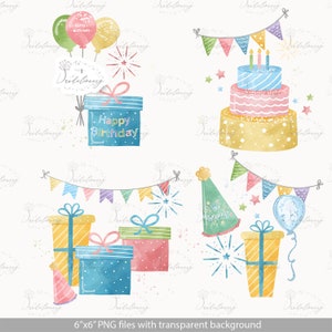 Watercolor Birthday Clipart, Party, Kids Birthday, Printable Digital ...