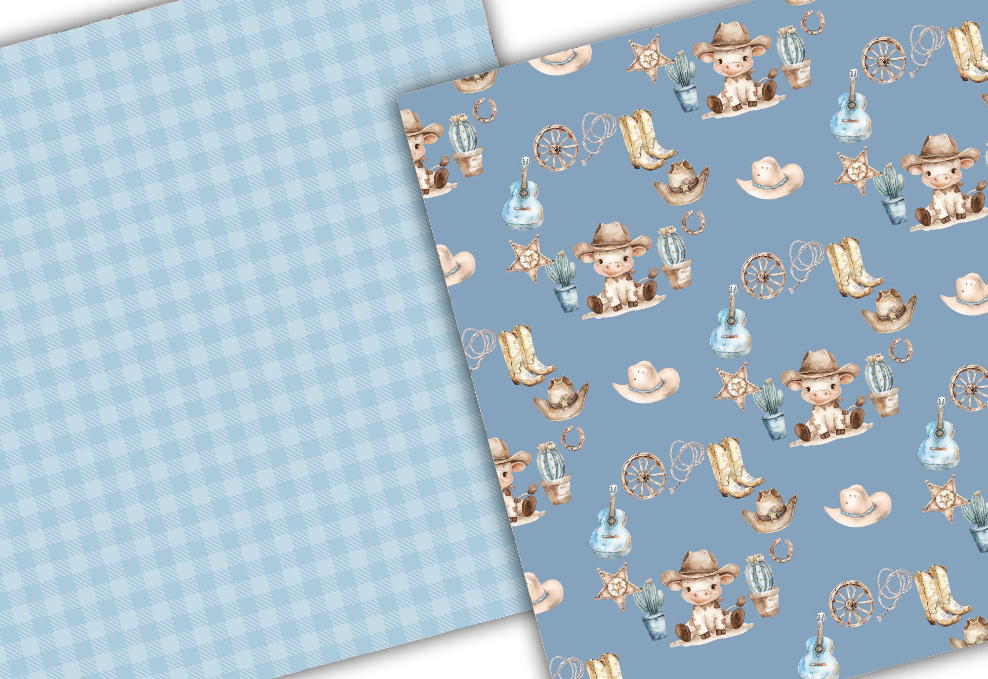 Watercolor Cute Cowboy Digital Paper Pack, Baby Cowboy Pattern, Wild ...