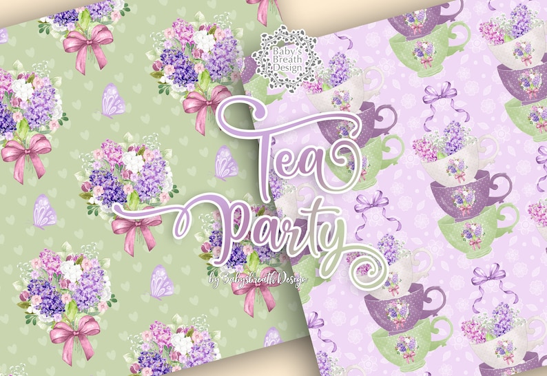 Watercolor Tea Party Digital Paper Pack Tea Watercolor - Etsy