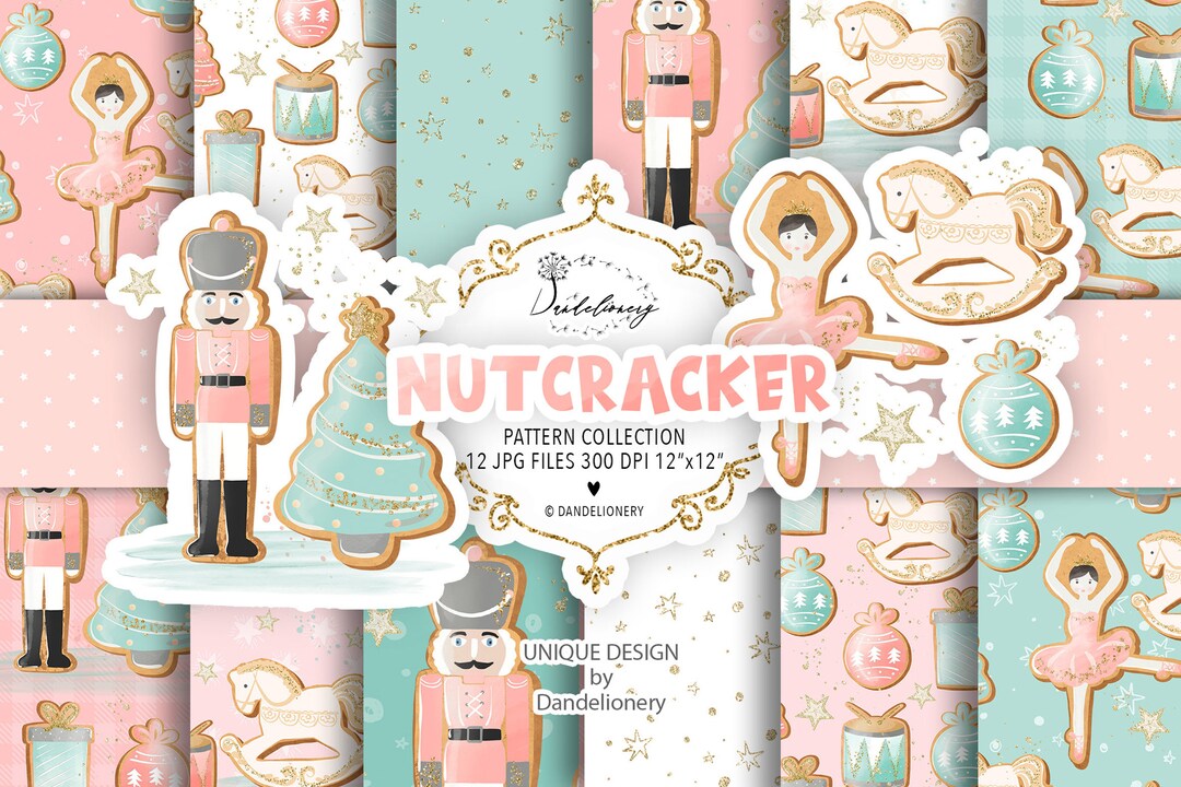 Watercolor Nutcracker Gingerbread Cookie Digital Paper Pack, Xmas ...