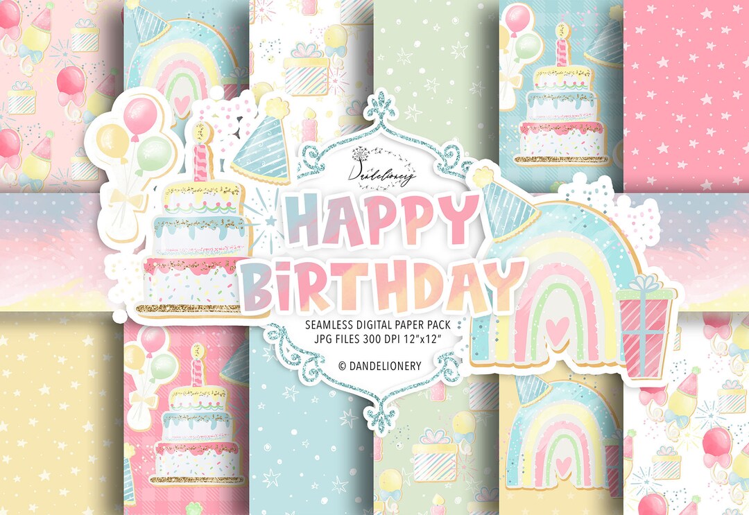 Watercolor Happy Birthday Cookie Digital Paper Pack, Watercolor ...