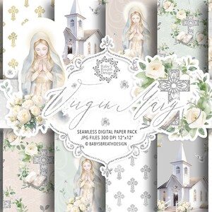 Virgin Mary Digital Paper Pack, Pattern, Fatima, Mary, Immaculate Paper ...