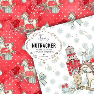 Watercolor Nutcracker Red Digital Paper Pack, Xmas Pattern, Christmas ...