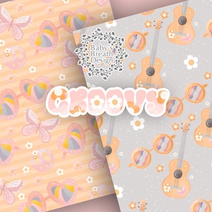 Groovy Design Retro Digital Paper Pack, Rainbow, Rainbow Clipart ...