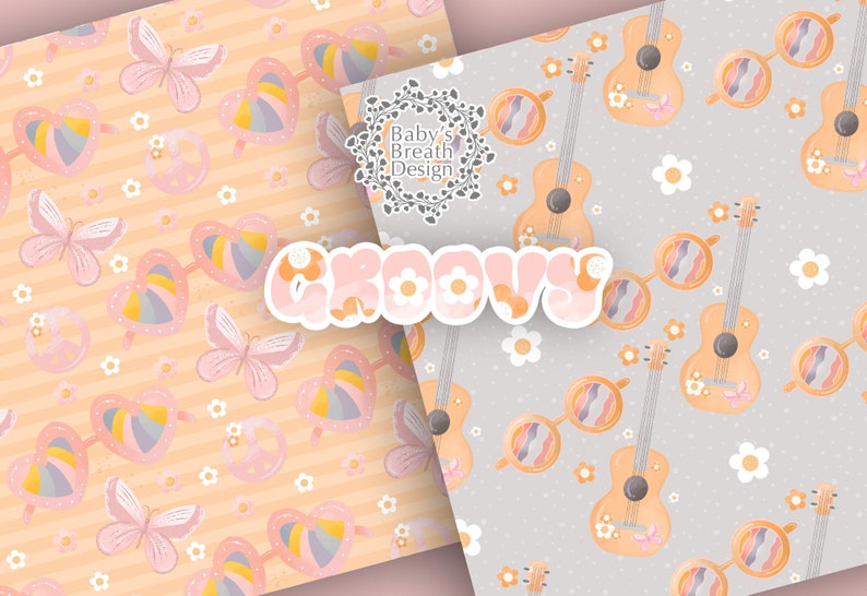 Groovy Design Retro Digital Paper Pack, Rainbow, Rainbow Clipart ...