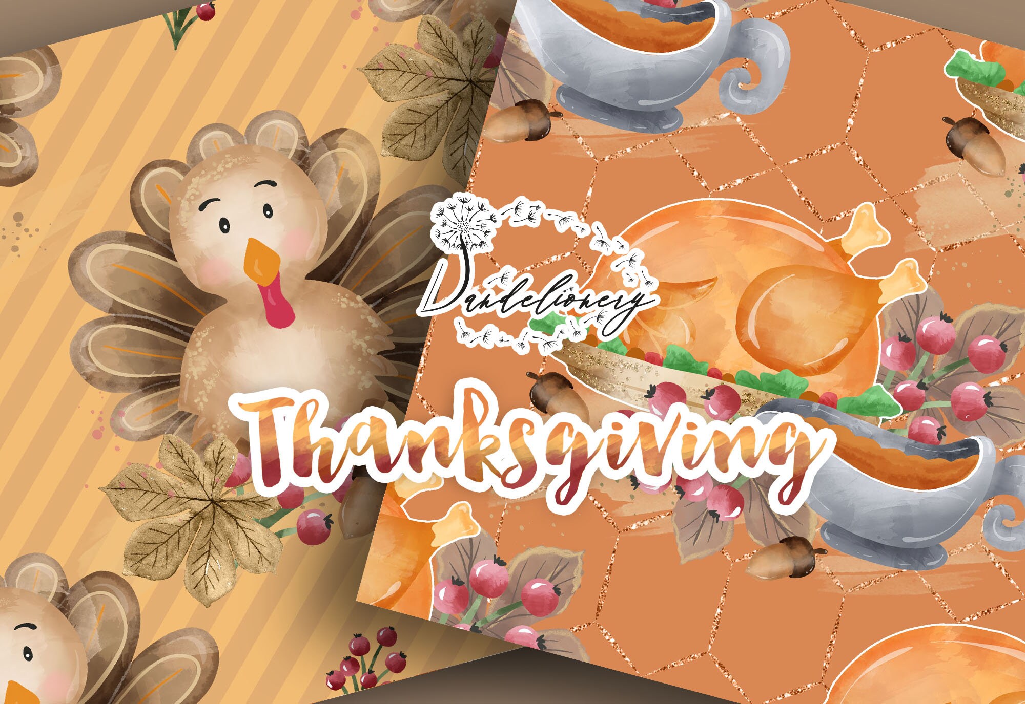 Watercolor Thanksgiving Digital Paper Pack Autumn Leaves - Etsy