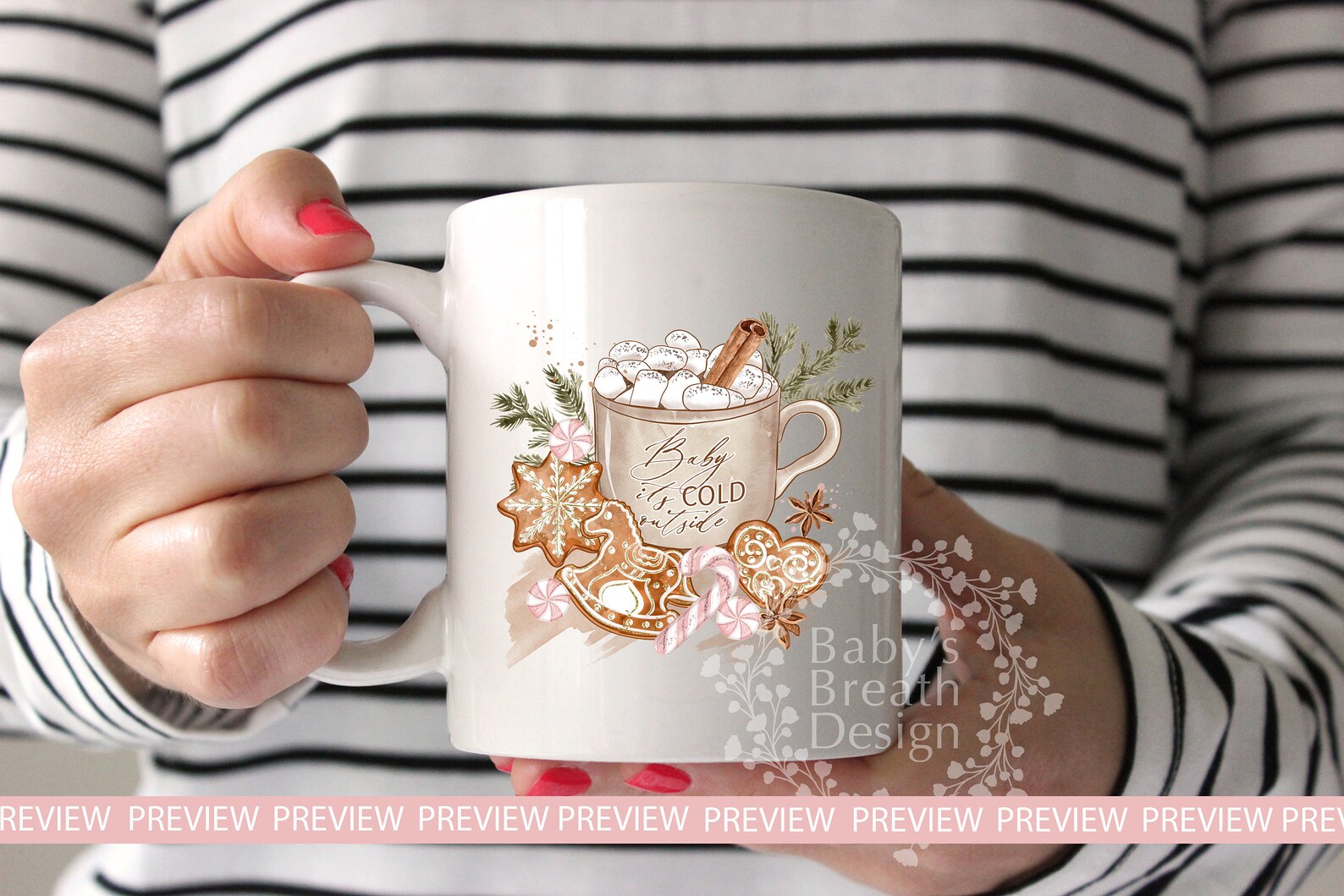 Pink Gingerbread & Hot Cocoa Mug PNG Pink Christmas - Etsy