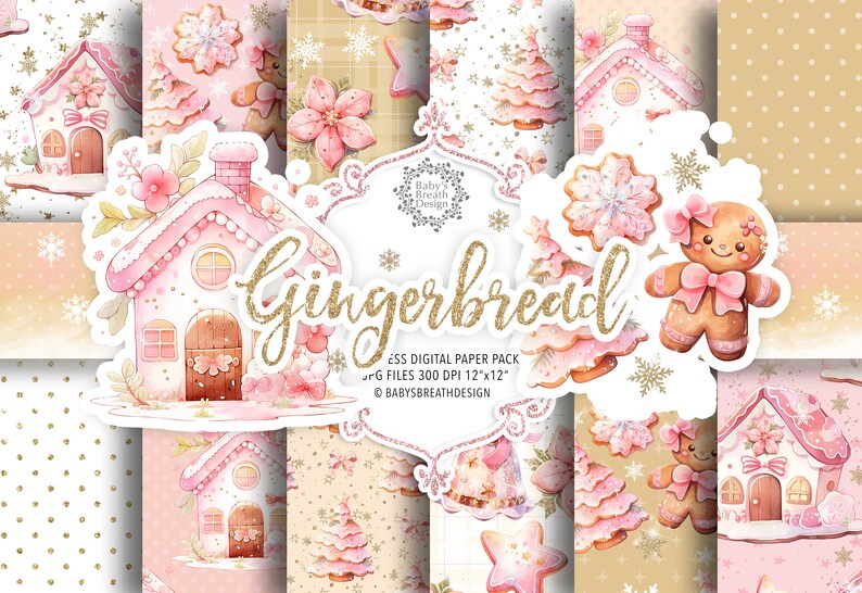 Watercolor Gingerbread Cookie Digital Paper Pack, Xmas Clipart ...