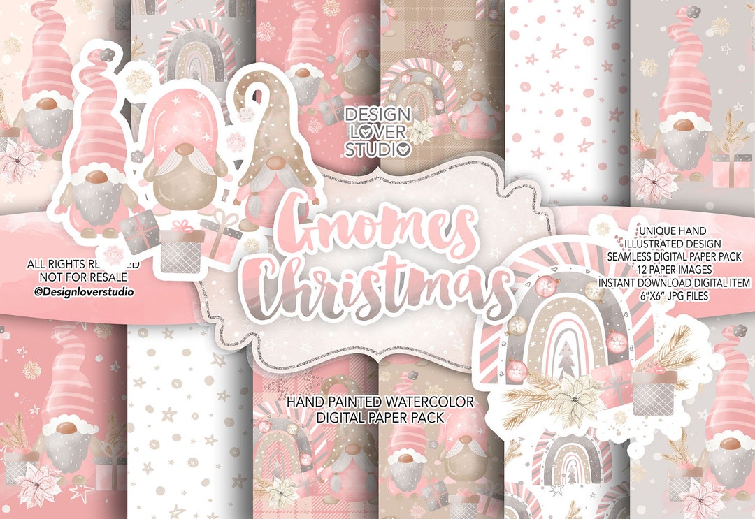 Gnomes Christmas Digital Paper Pack, Xmas Pattern, Cute Christmas ...