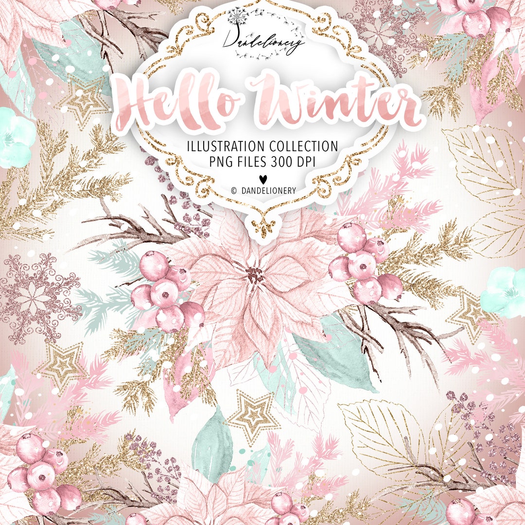 Watercolor Hello Winter Design, Christmas, Branches, Christmas Clip Art ...