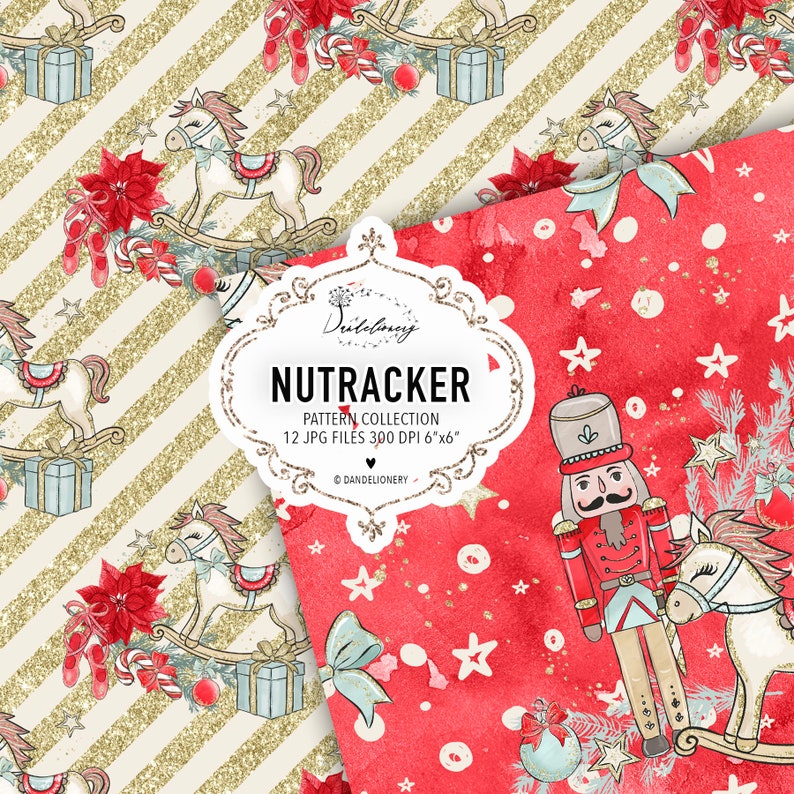 Watercolor Nutcracker Red Digital Paper Pack, Xmas Pattern, Christmas ...