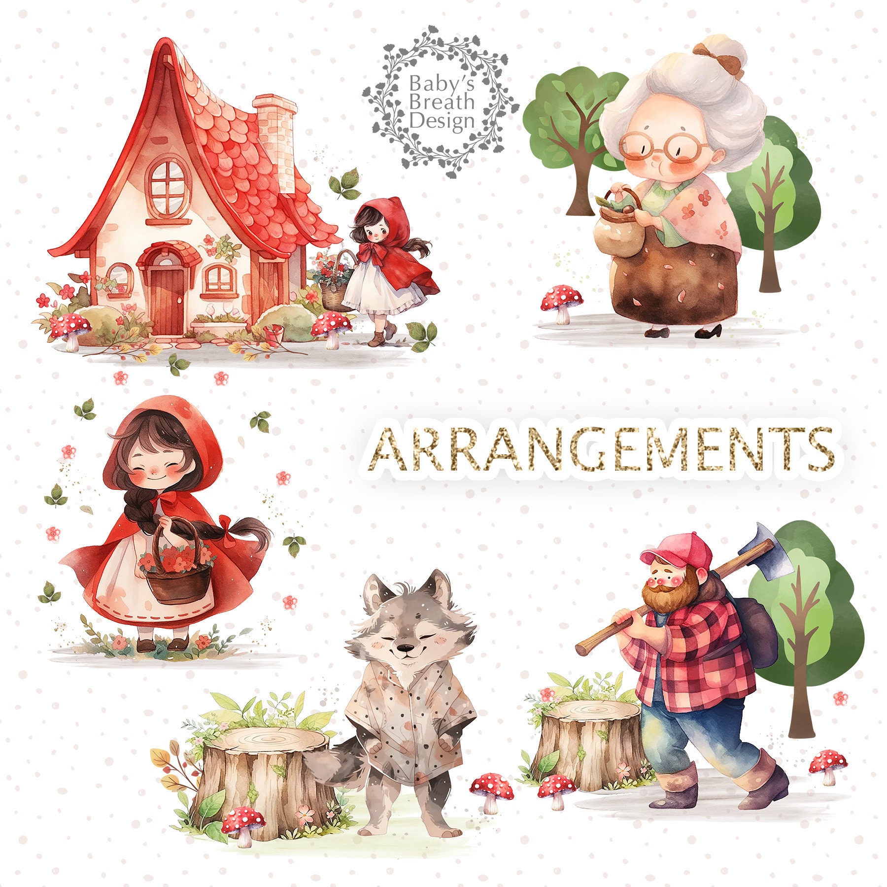 Watercolor Little Red Riding Hood Watercolor Clipart Woodland - Etsy