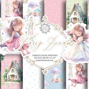 Watercolor Fairy Tale Digital Paper Pack, Fairy Pattern, Swing, Flower ...