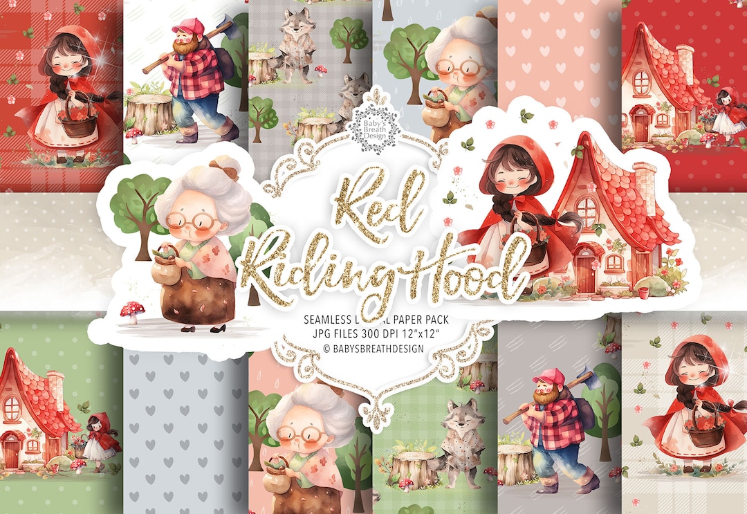 Watercolor Little Red Riding Hood Watercolor Digital Paper Pack ...