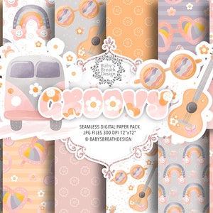 Groovy Design Retro Digital Paper Pack, Rainbow, Rainbow Clipart ...