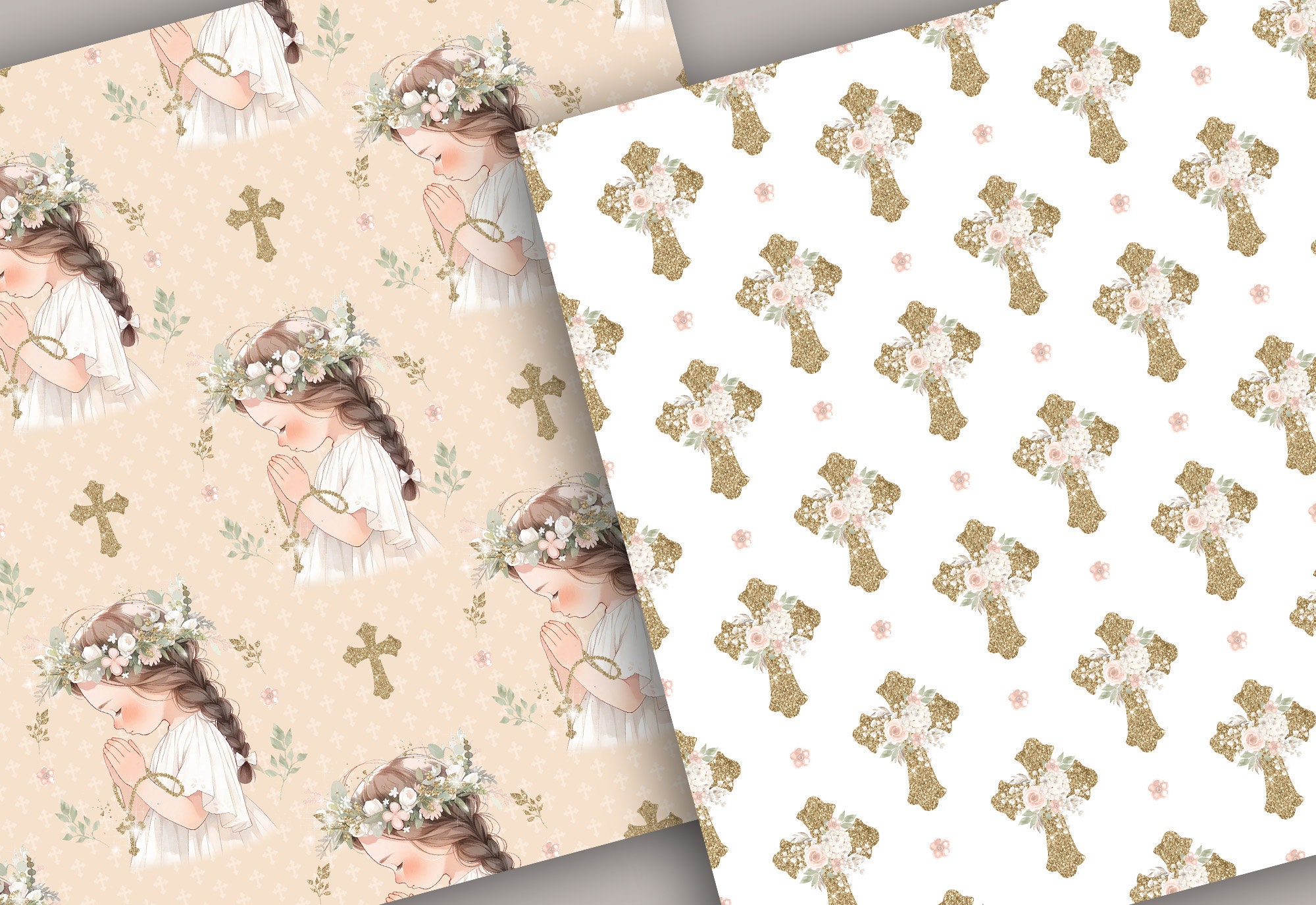 Watercolor First Communion Digital Paper Pack Watercolor - Etsy