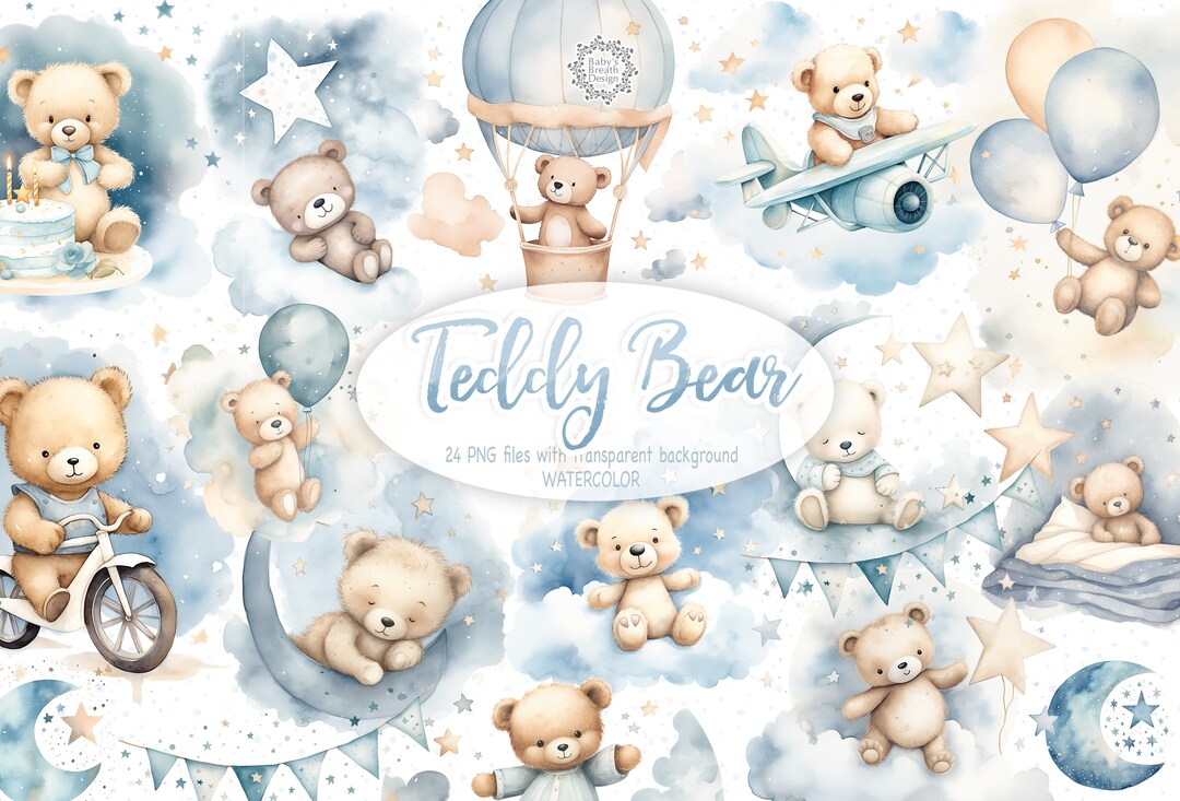 Blue Teddy Bear Clipart, Sleepy Teddy Bears, Baby Bear PNG, Cute ...