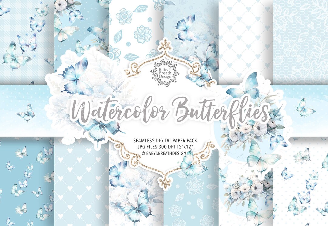 Butterflies Digital Paper Pack, Spring Pattern, Flower Digital, Flowers ...