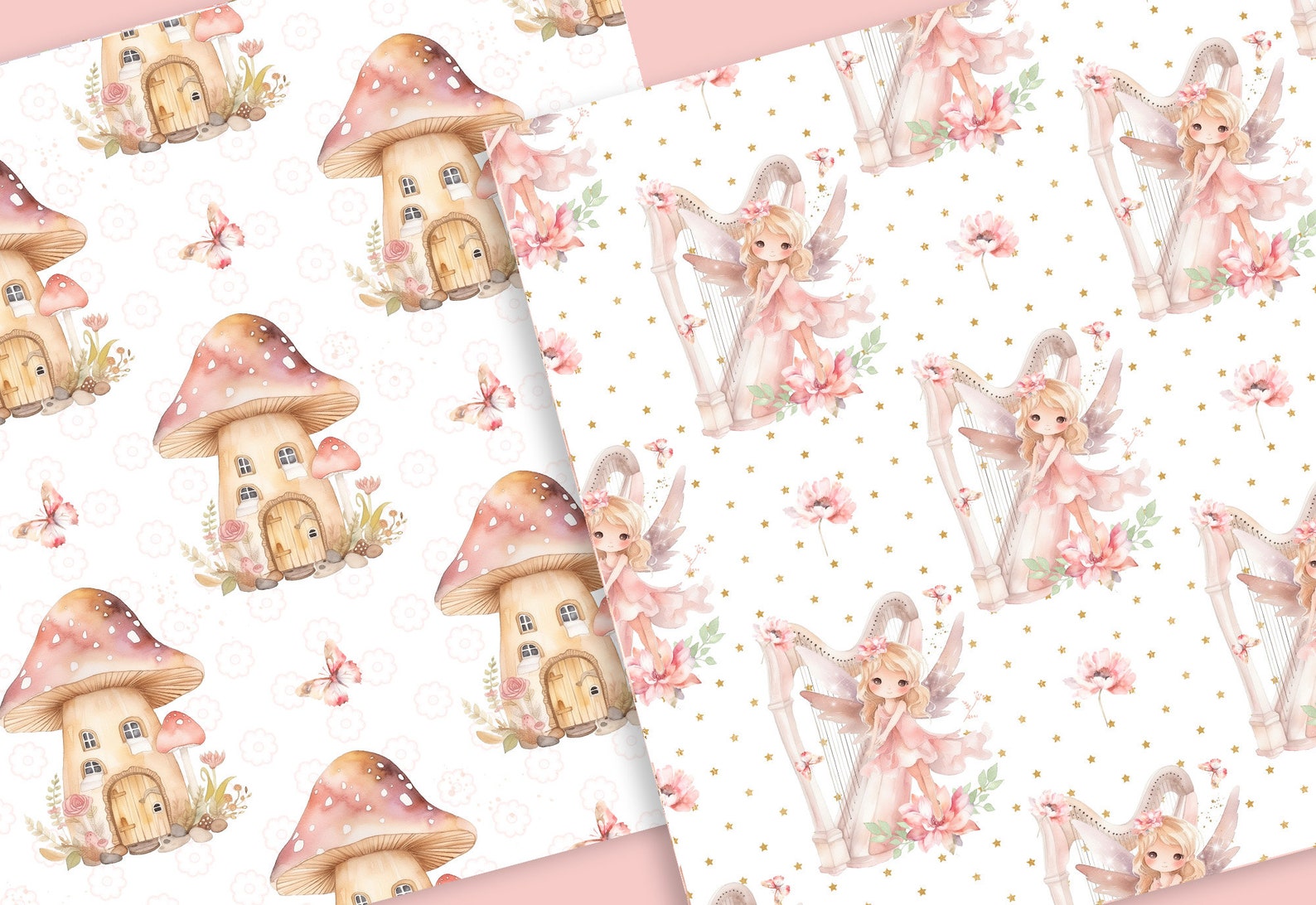 Watercolor Fairy Tale Digital Paper Pack, Fairy Pattern, Swing, Flower ...