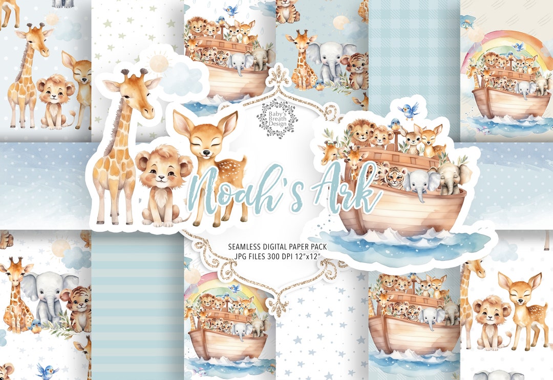 Watercolor Noah's Ark Watercolor Digital Paper Pack, PNG Noah's Ark ...