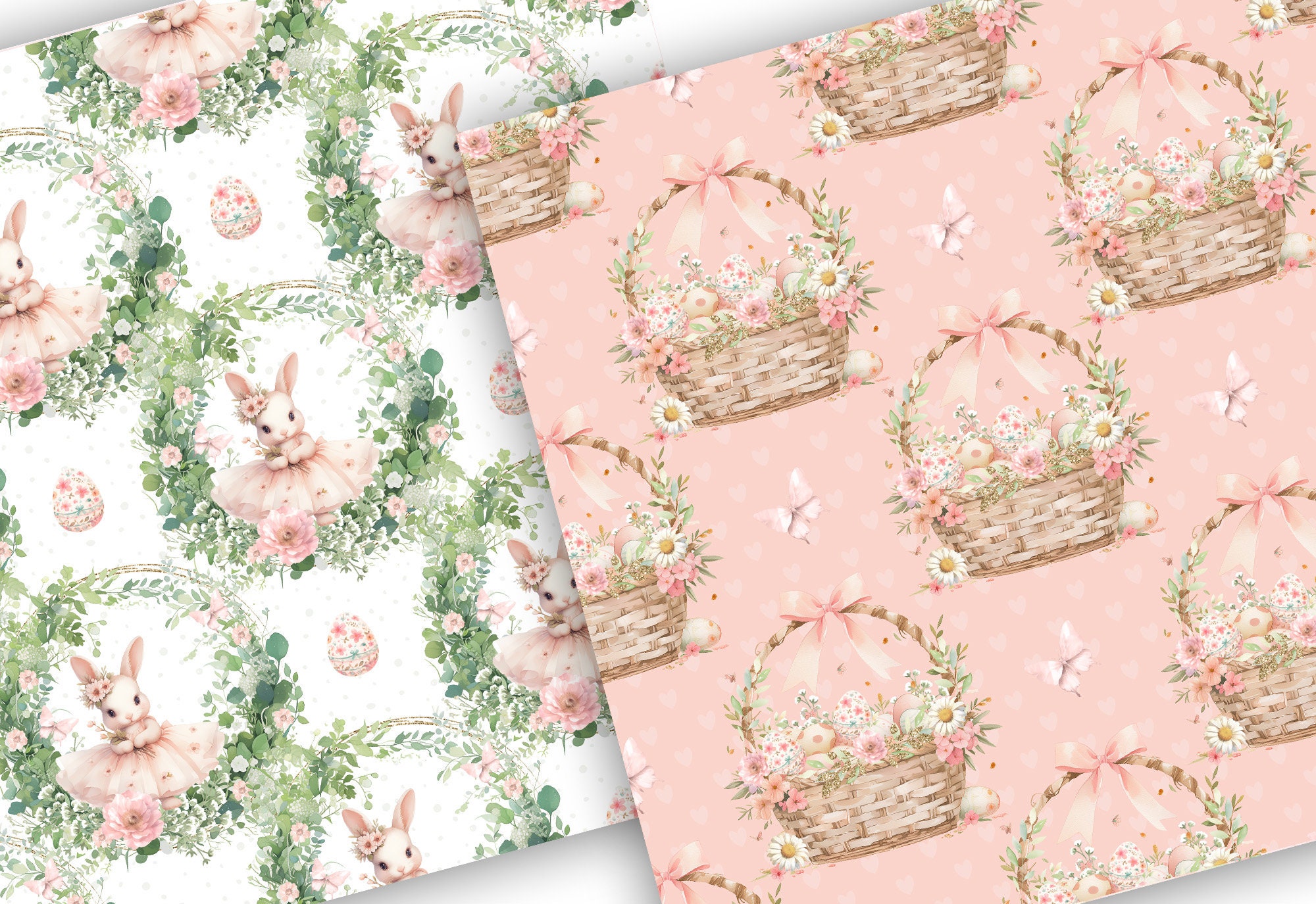 Watercolor Happy Easter Digital Paper Pack, Spring Pattern, Romantic ...