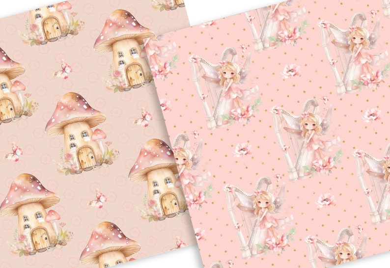 Watercolor Fairy Tale Digital Paper Pack, Fairy Pattern, Swing, Flower ...