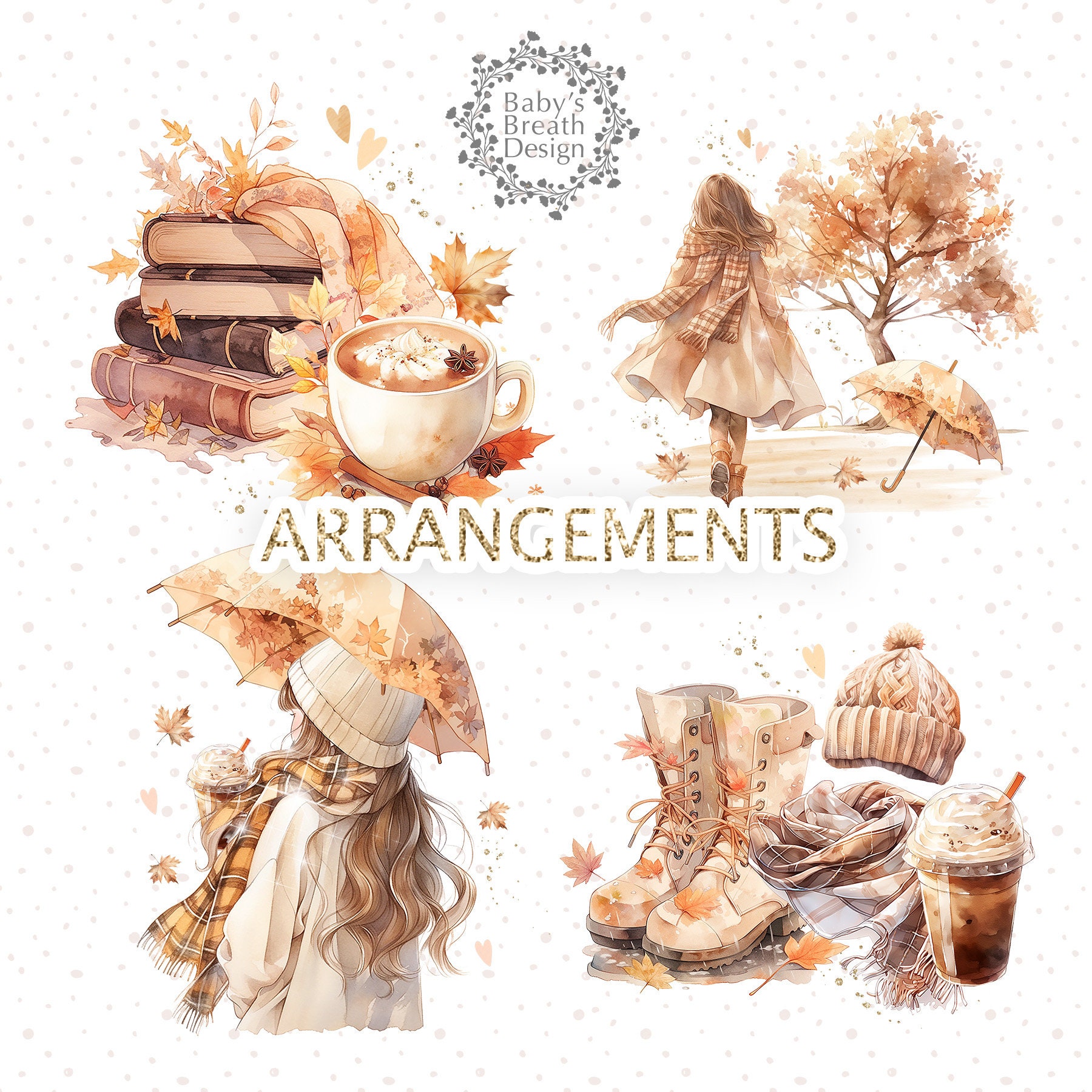 Watercolor Autumn Cozy Digital Design, Fall Clipart, Pumpkin Clipart ...