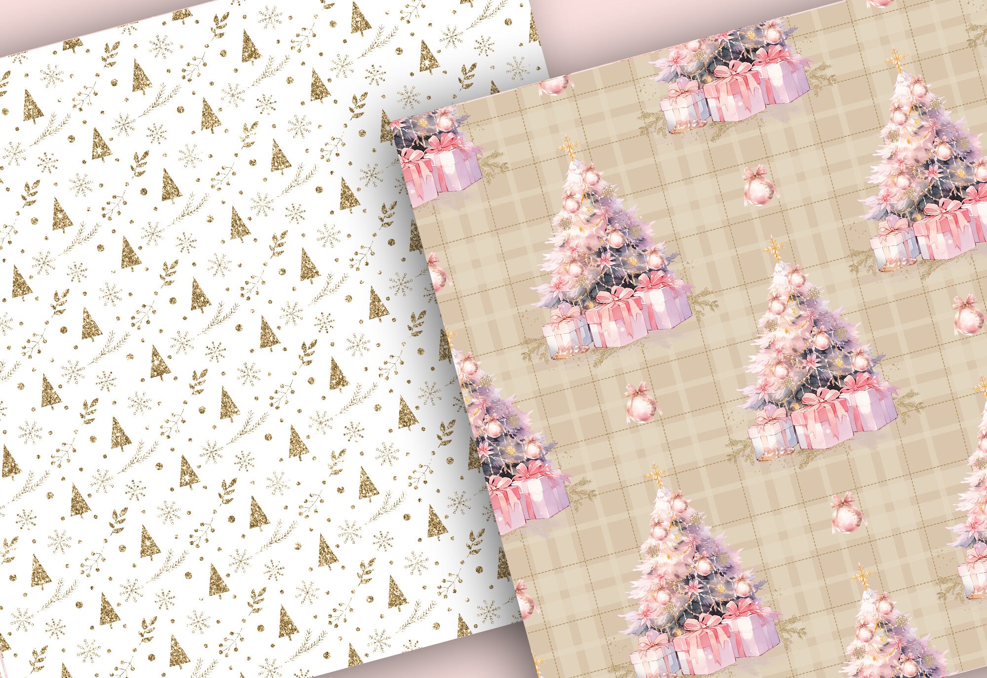 Pink Winter Digital Paper Pack Xmas Pattern Cute Christmas - Etsy
