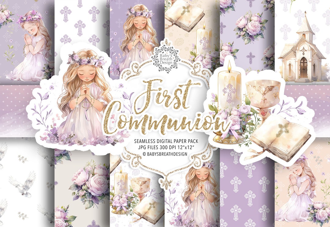 Watercolor First Communion Digital Paper Pack, Watercolor First ...