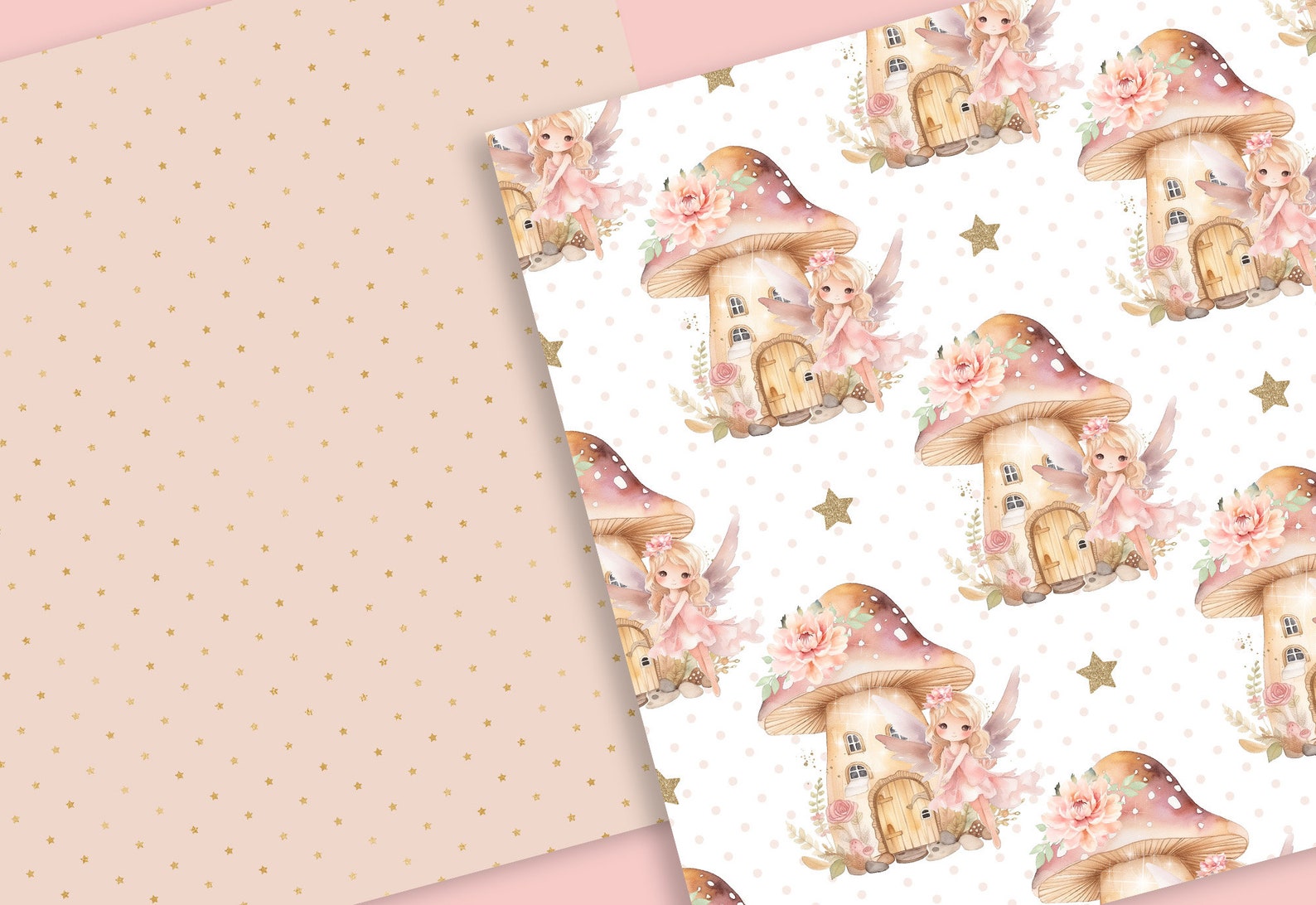 Watercolor Fairy Tale Digital Paper Pack, Fairy Pattern, Swing, Flower ...