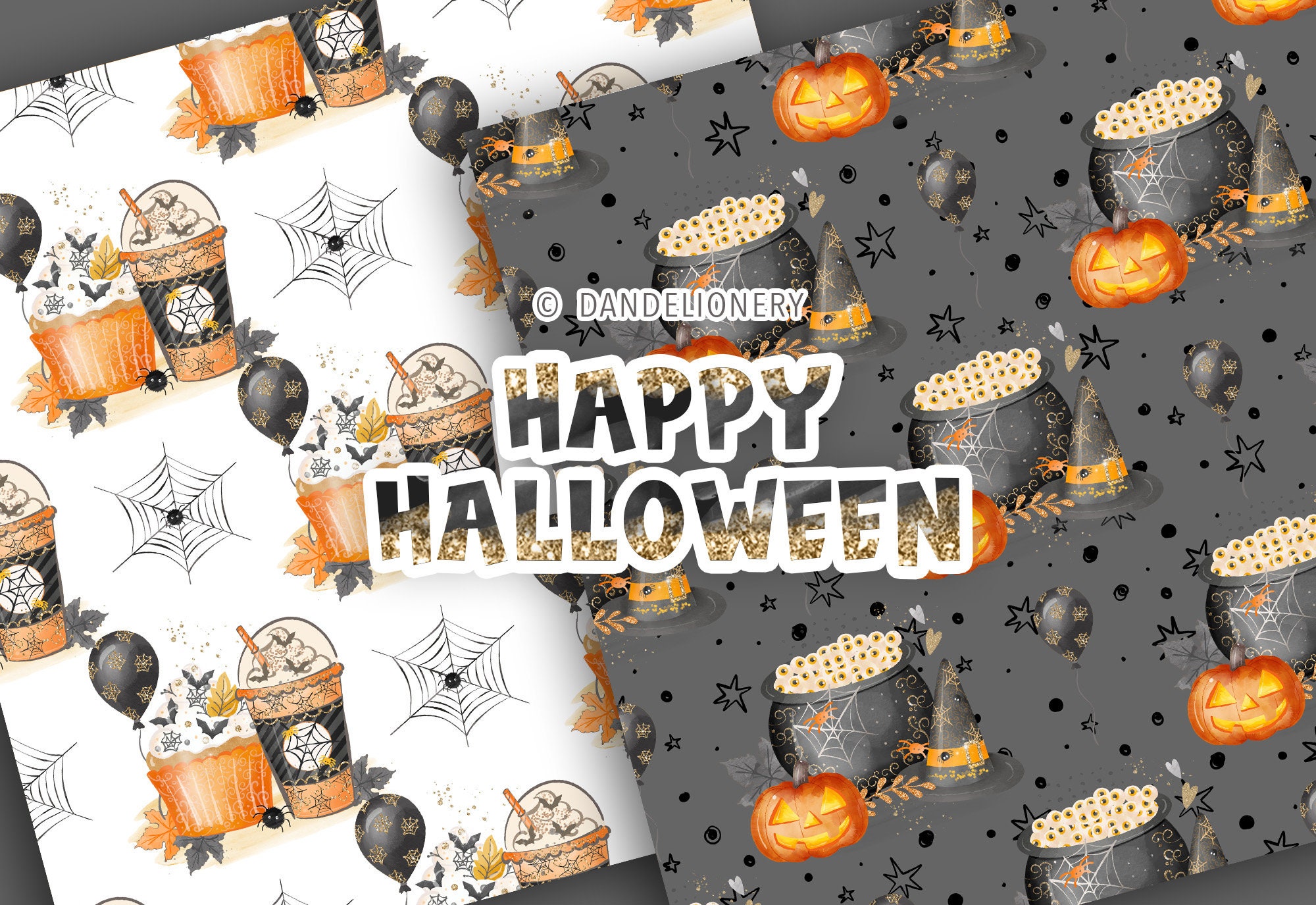 Happy Halloween Digital Paper Pack, Halloween Pattern, Hot Chocolate ...