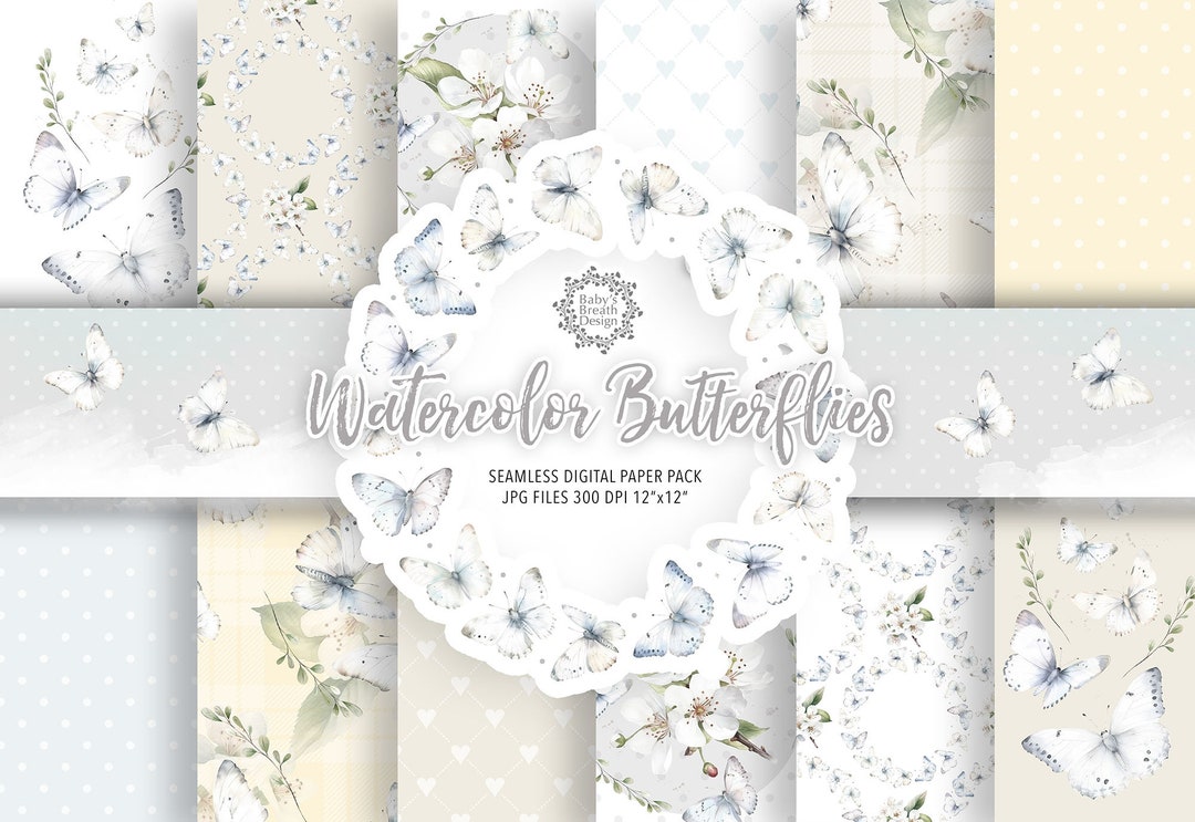 Butterflies Digital Paper Pack, Spring Pattern, Flower Digital, Flowers ...