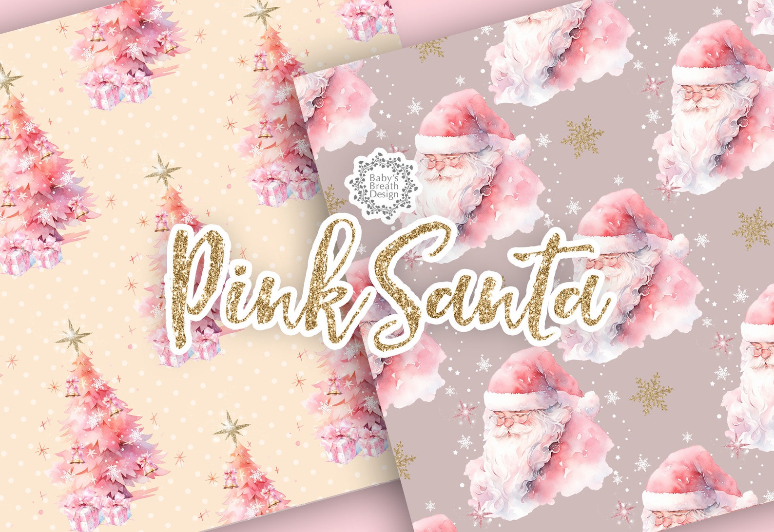 Pink Christmas Digital Paper Pack, Xmas Pattern, Cute Christmas Paper ...