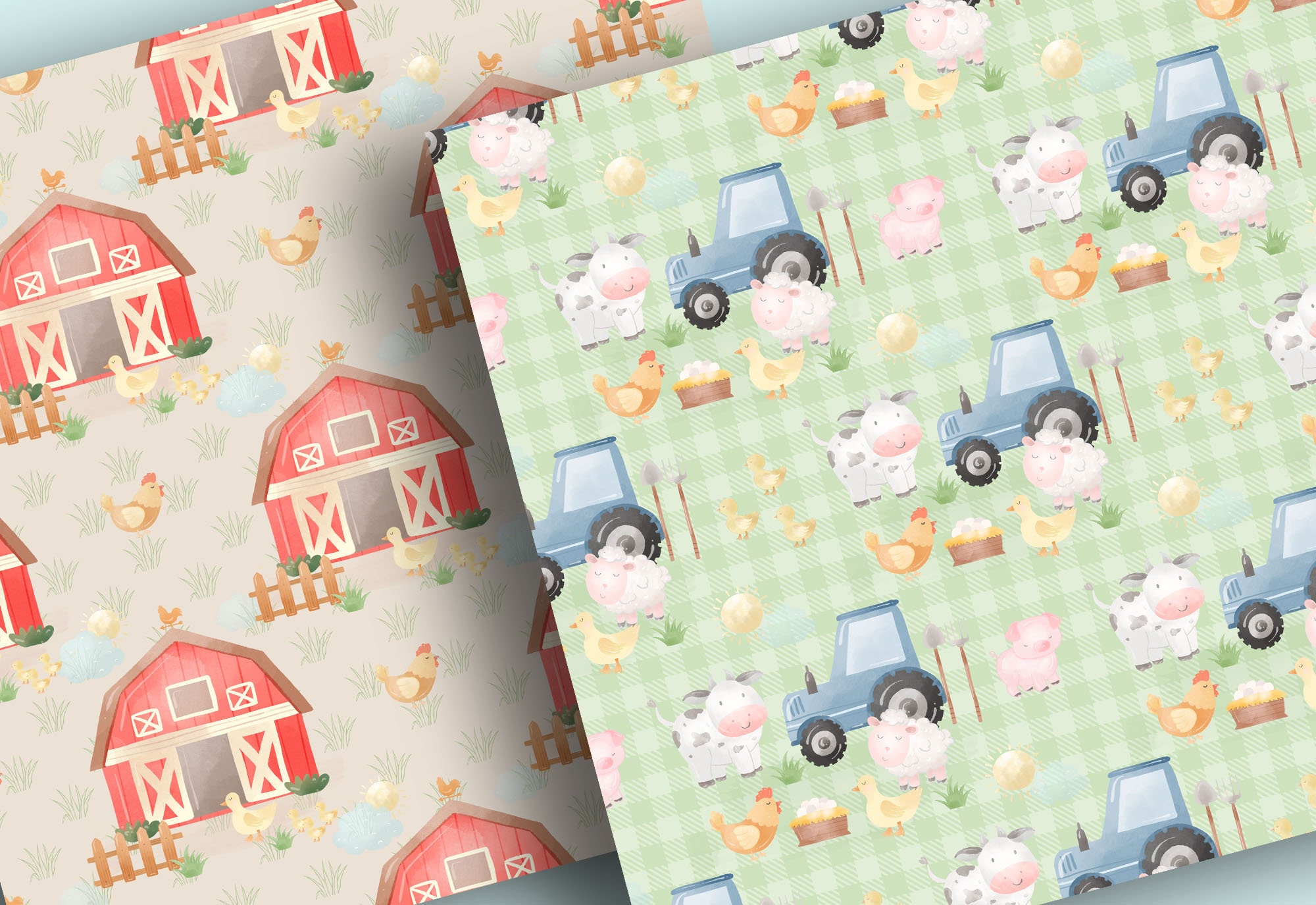 Watercolor Cute Farm Digital Paper Pack, Nursery Pattern, Tractor ...