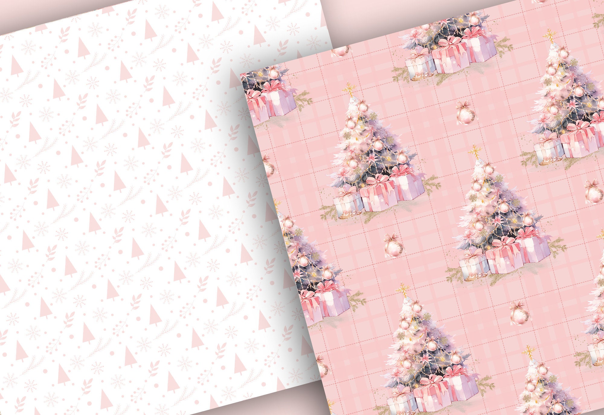 Pink Winter Digital Paper Pack Xmas Pattern Cute Christmas - Etsy