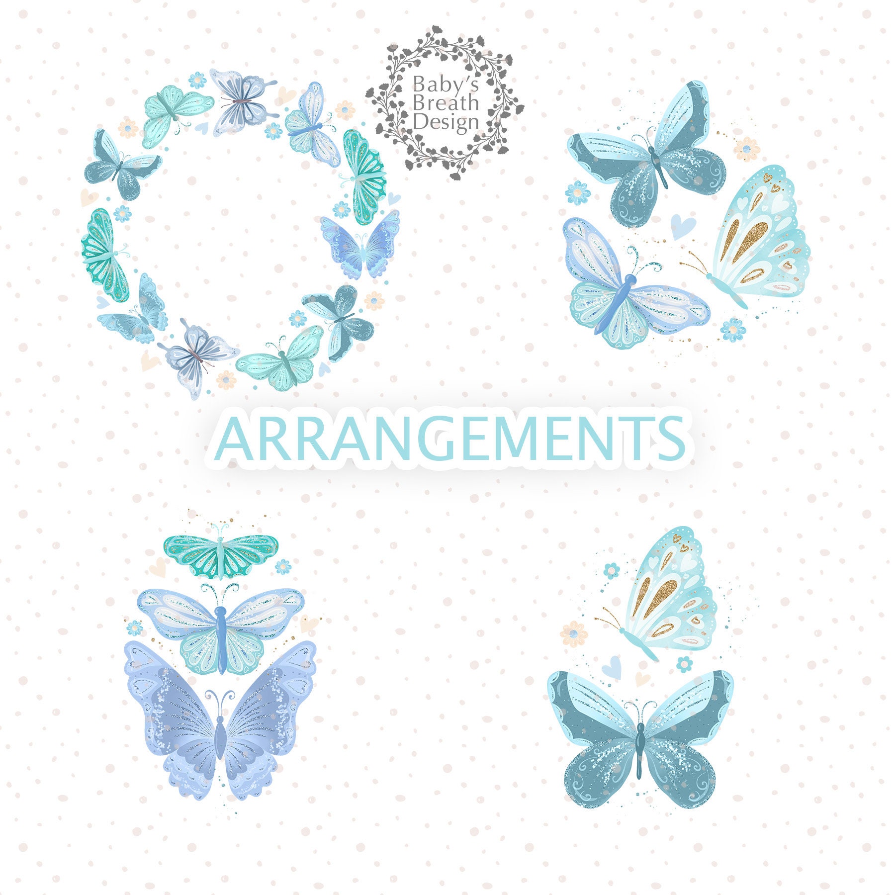 Butterflies Design Spring Clipart Flower Digital Flowers - Etsy