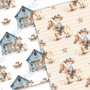Watercolor Cute Cowboy Digital Paper Pack, Baby Cowboy Pattern, Wild ...