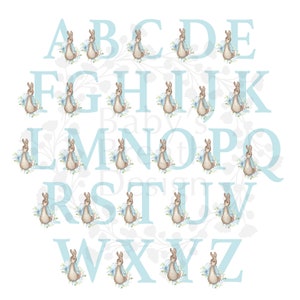 Flopsy Bunny Blue Floral Alphabet PNG, Blue Rabbit 26+2 Individual ...