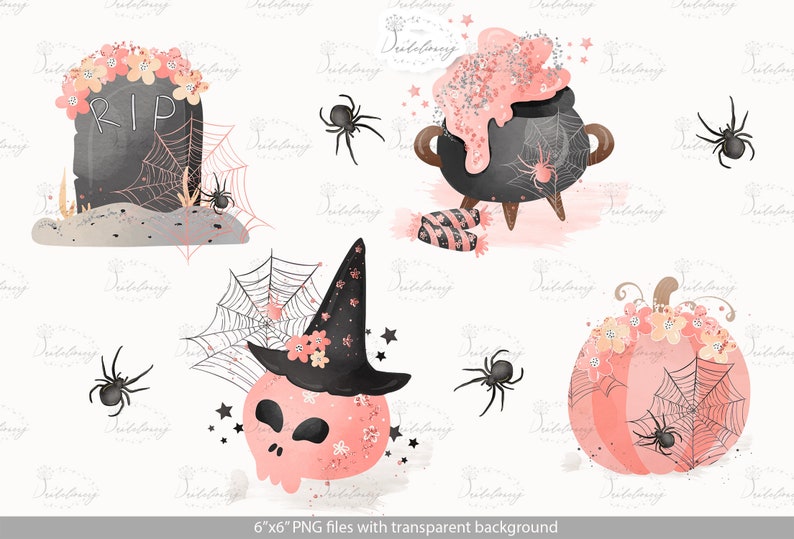 Watercolor Pink Halloween Design RIP Clipart Pumpkin - Etsy
