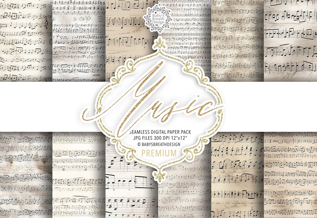 Seamless Music Digital Paper, Vintage Sheet Music Patterns Printable ...