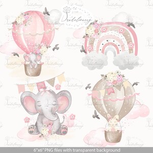 Watercolor Hot Air Balloon Design, Rainbows Clipart, Instant Download ...