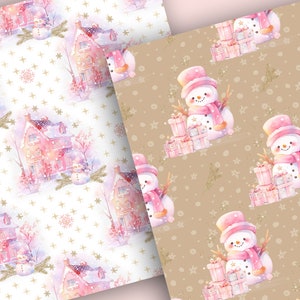 Pink Winter Digital Paper Pack, Xmas Pattern, Cute Christmas Pattern ...
