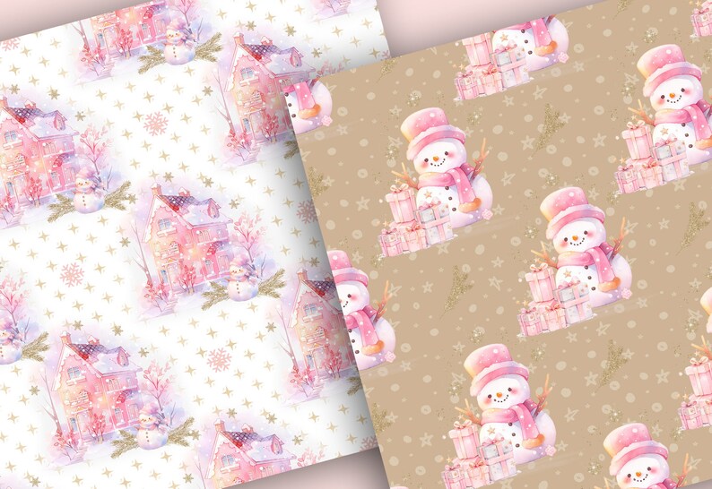 Pink Winter Digital Paper Pack, Xmas Pattern, Cute Christmas Pattern ...