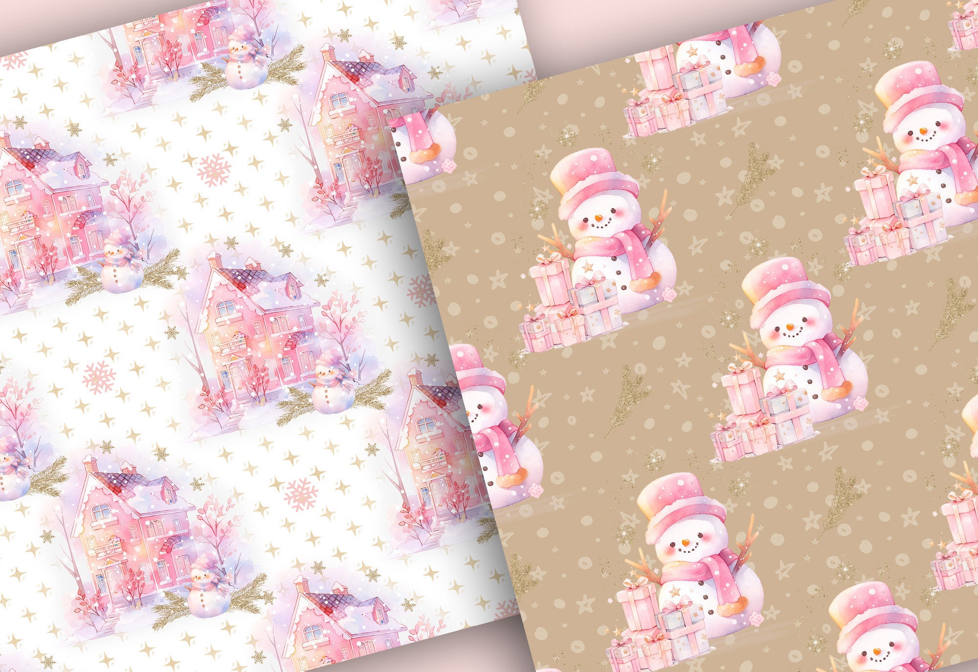 Pink Winter Digital Paper Pack Xmas Pattern Cute Christmas - Etsy
