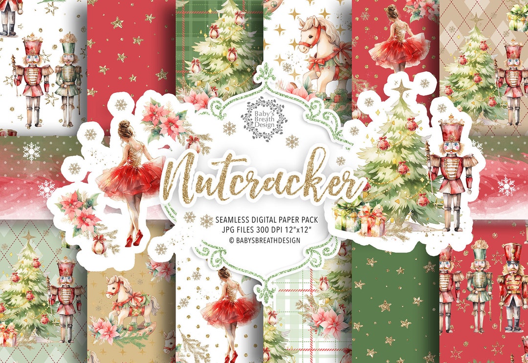 Nutcracker Christmas Gold Digital Paper Pack, Xmas Clipart Christmas ...