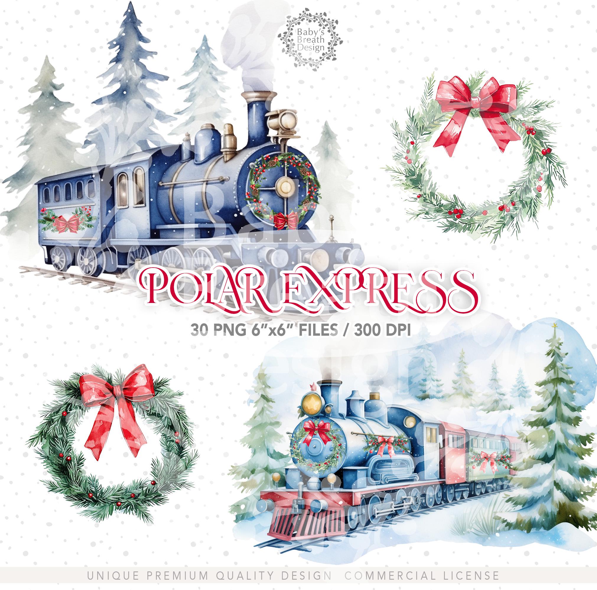 Watercolor Polar Express Clipart Bundle, Christmas Train, Believe Bell ...