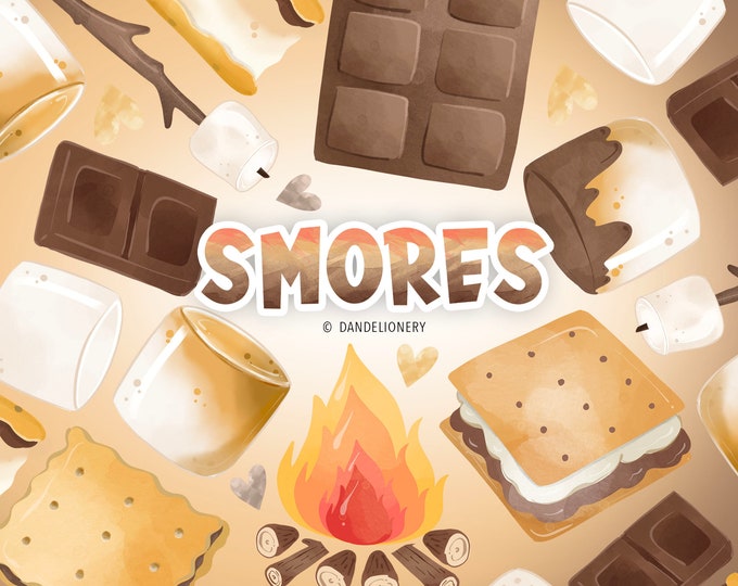 Watercolor Clip Art - Smores Clip Art - Camping - Food - Marshmallow ...