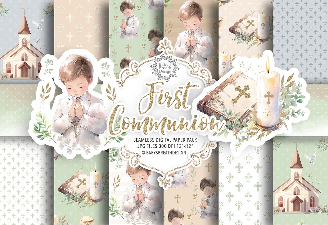 Watercolor First Communion Digital Paper Pack, Watercolor First ...