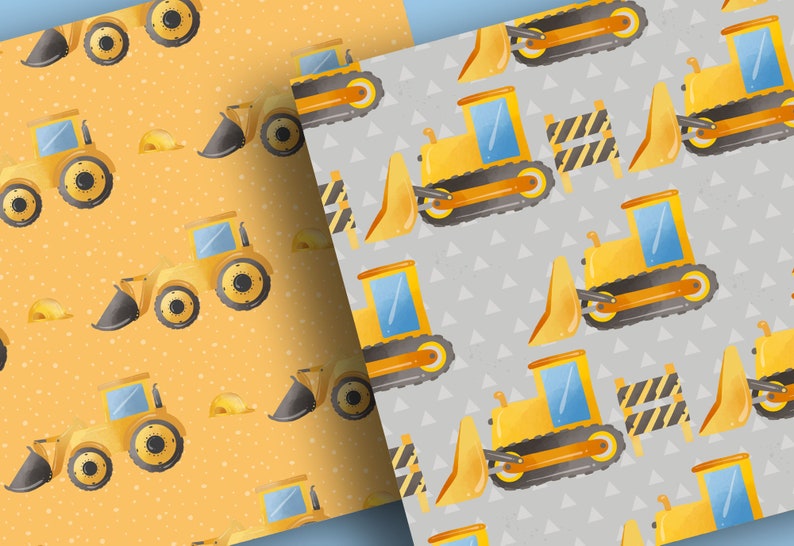 Watercolor Construction Diggers Digital Paper Pack, Dump Truck ...