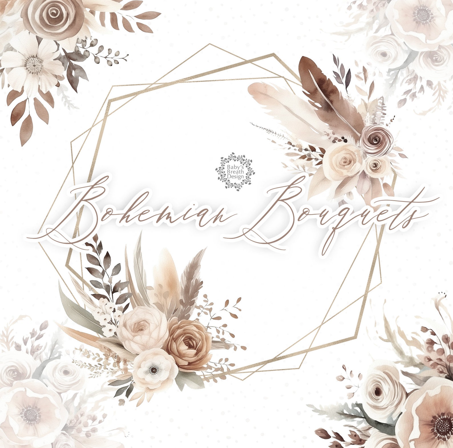 Watercolor Boho Flowers Clipart, Boho Floral Clipart, Boho Roses PNG ...